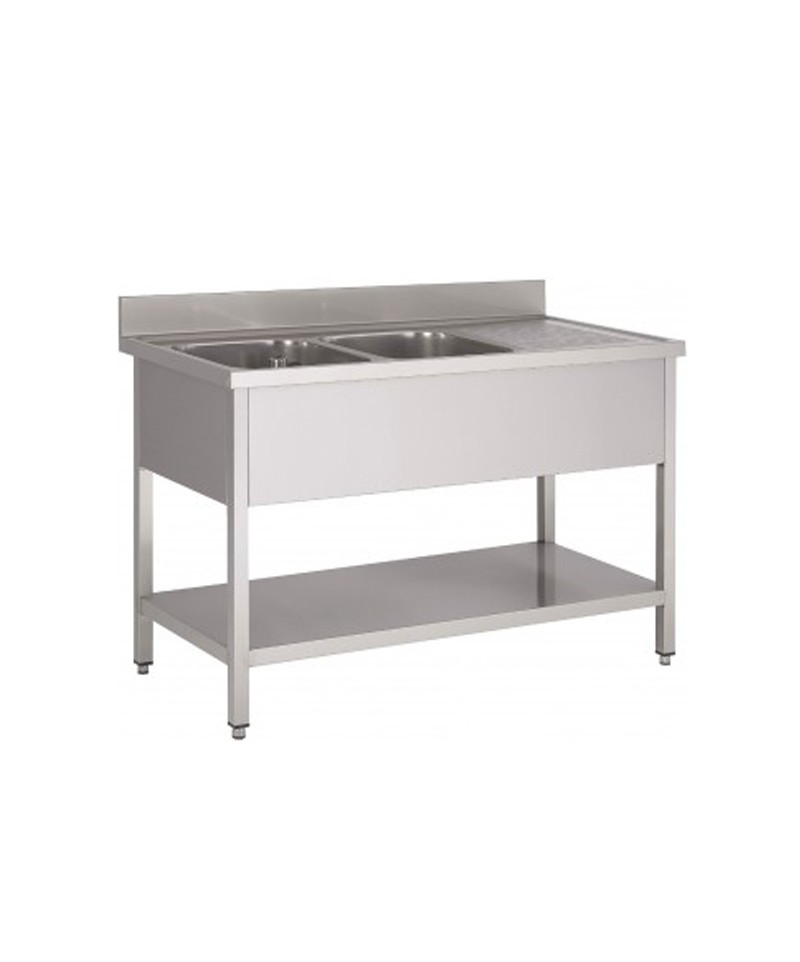 Plonge 1600 inox modèle ANNA double bacs à gauche
