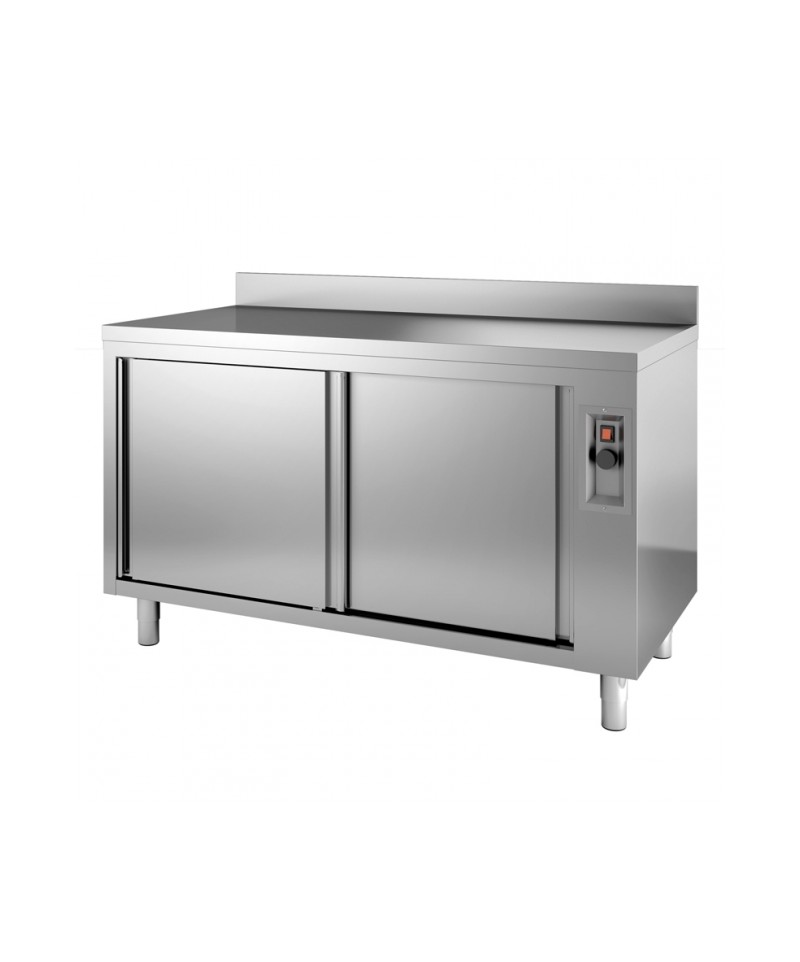 Table armoire inox 600 chauffante avec portes coulissantes et dosseret ...