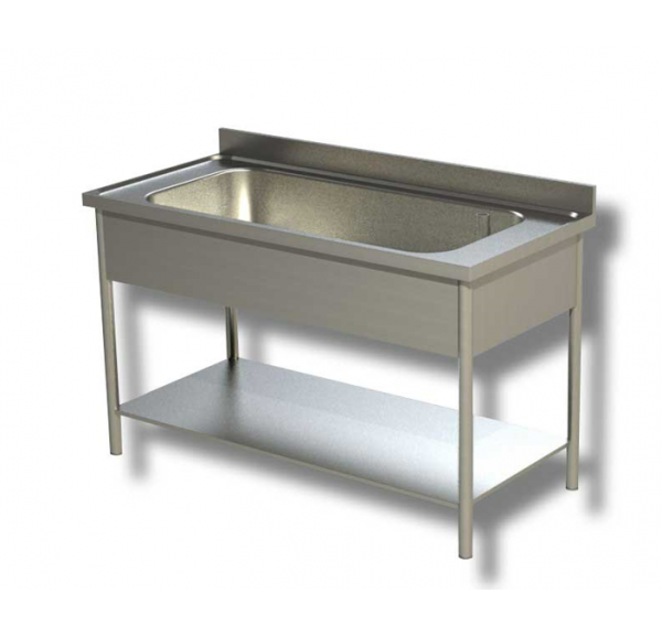 Plonge avec 1 grand bac centrale et étagere basse Prof 600