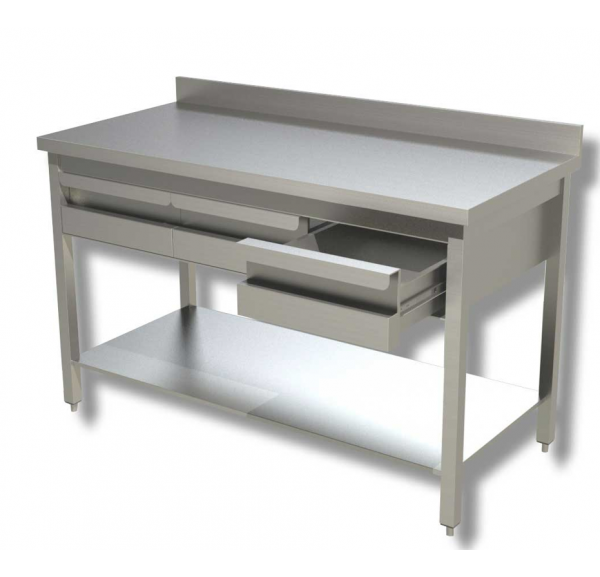 Table de travail 700 acier inoxydable avec tiroirs et dosseret