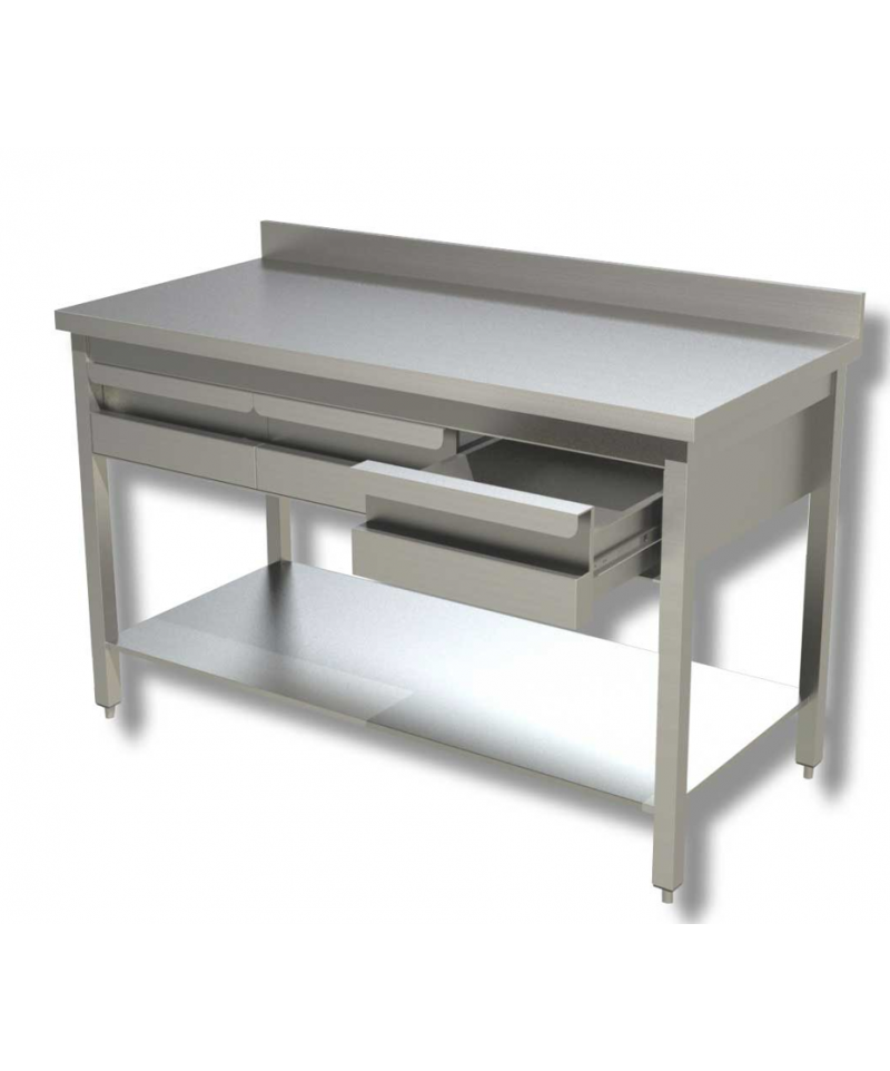 Table de travail 700 acier inoxydable avec tiroirs et dosseret