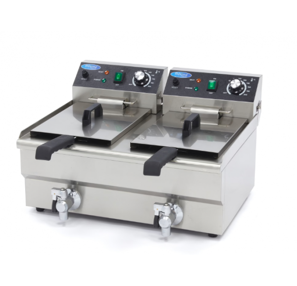 Friteuse pro double 2 x 13L avec vidange – Inox robuste CHR