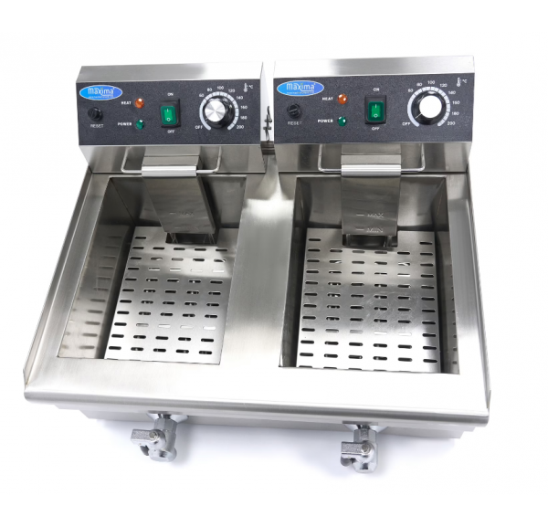 Friteuse pro double 2 x 13L avec vidange – Inox robuste CHR
