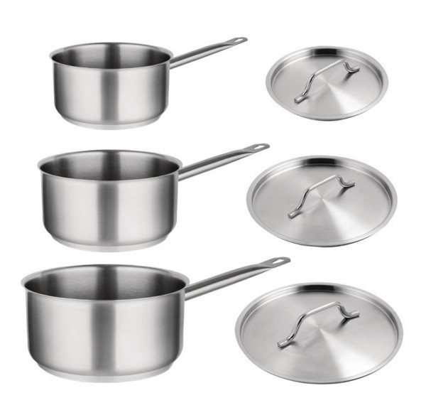 Ensemble 3 casseroles et couvercles inox Vogue Cook Like A Pro